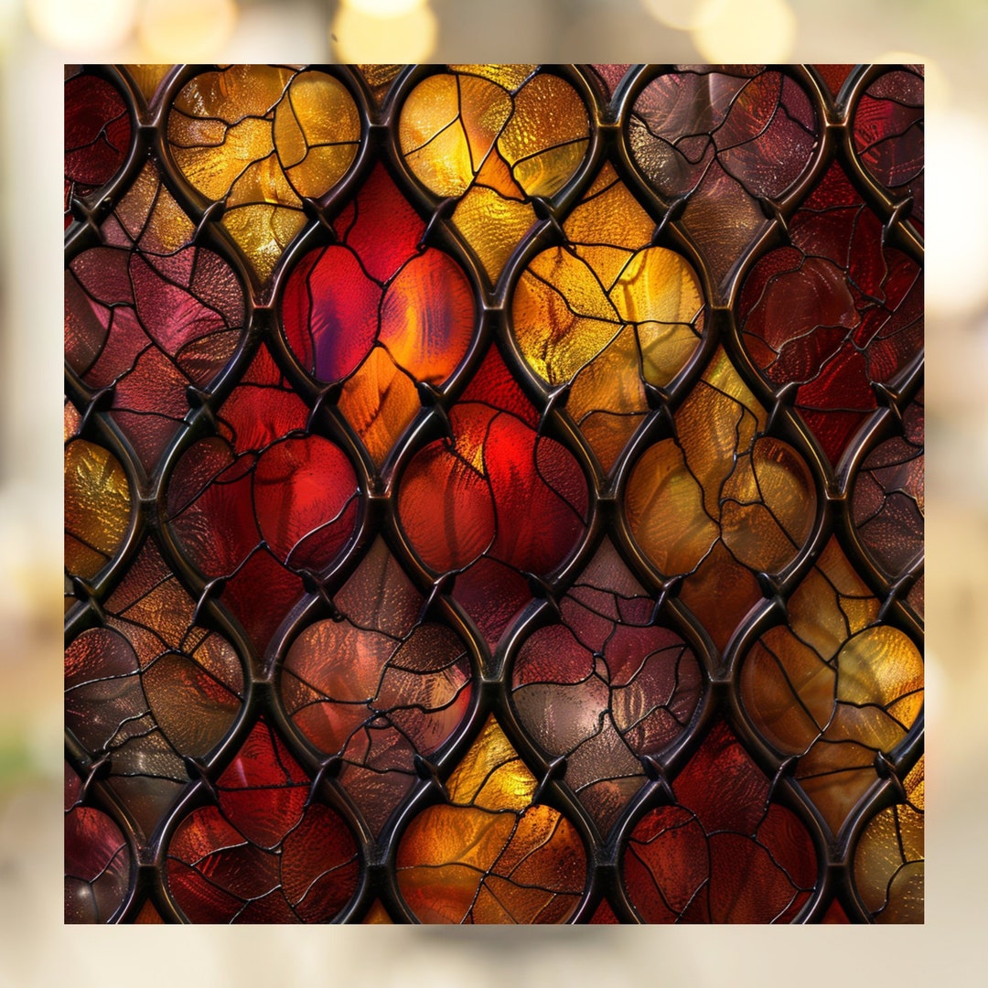 Maroon and Mustard Yellow Stained Glass Window Cling Gothic Decor ...