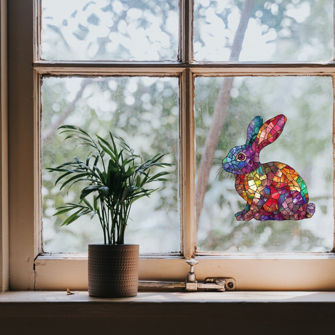 Easter Bunny Easter Stained Glass Window Cling Resurrection Day ...