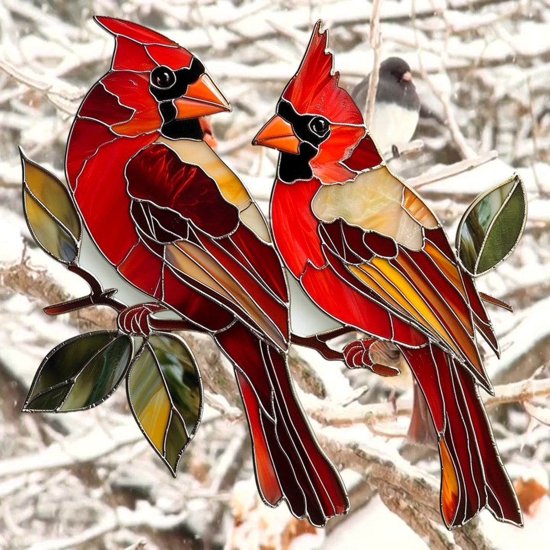 Cardinal Lovebirds Stain Glass Cardinal Stain Glass Window Hanging ...