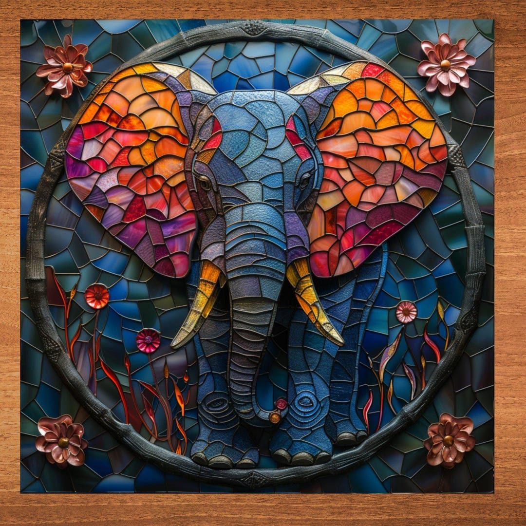 Elephant Fairy Tale Ceramic Art Tile Stained Glass Look Glossy ...