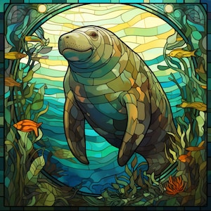 Manatee Window Stained Glass Window Cling Vinyl Window Decal Suncatcher ...