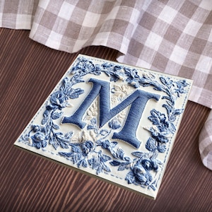 M Letter Monogram Ceramic Art Tile Grandmillennial Style Decor Home Art ...