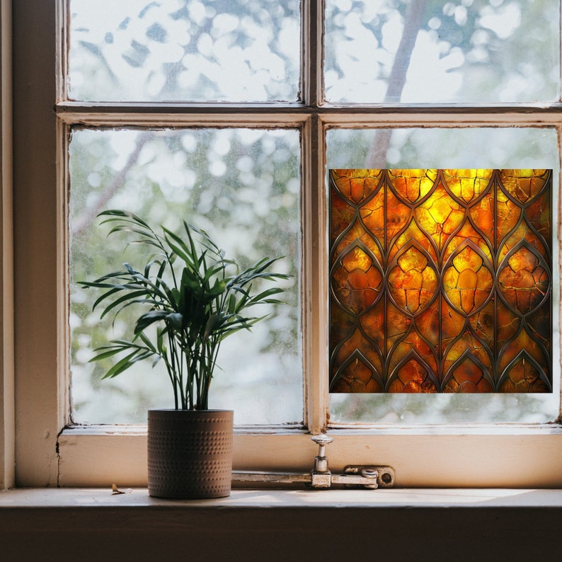 Copper Ember Stained Glass Window Cling Gothic Decor Sticker Decal ...