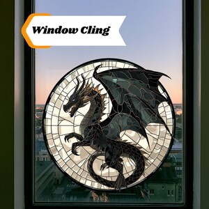 Dragon Stained Glass Window Cling Decal Sticker Window Film Dragoncore ...