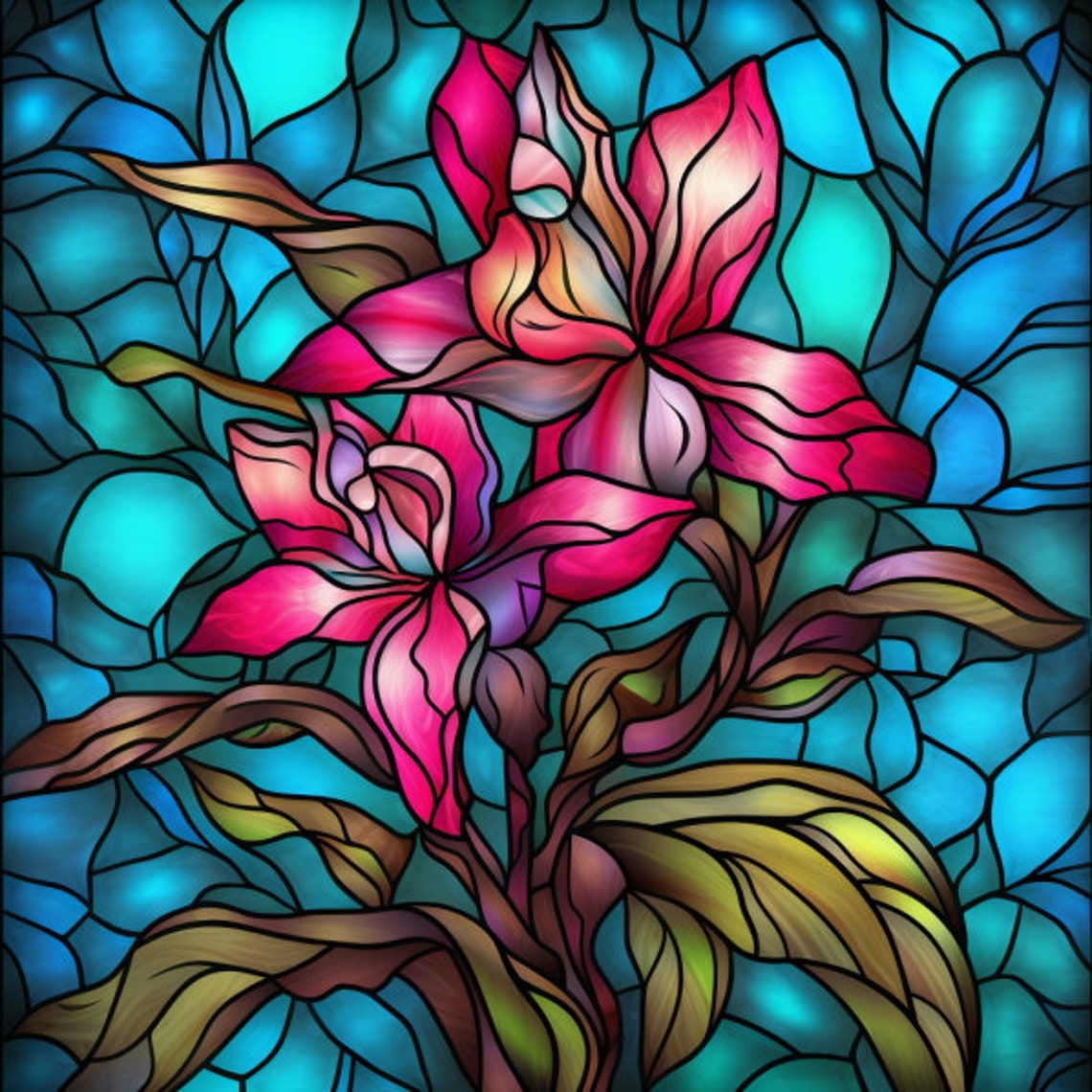 Orchid Stained Glass Window Cling Orchid Stained Glass Window - Etsy
