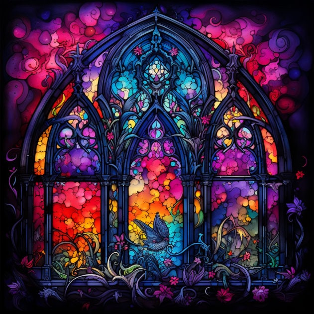 Colorful Gothic Stained Glass Window Cling Gothic Faux Stained Glass ...