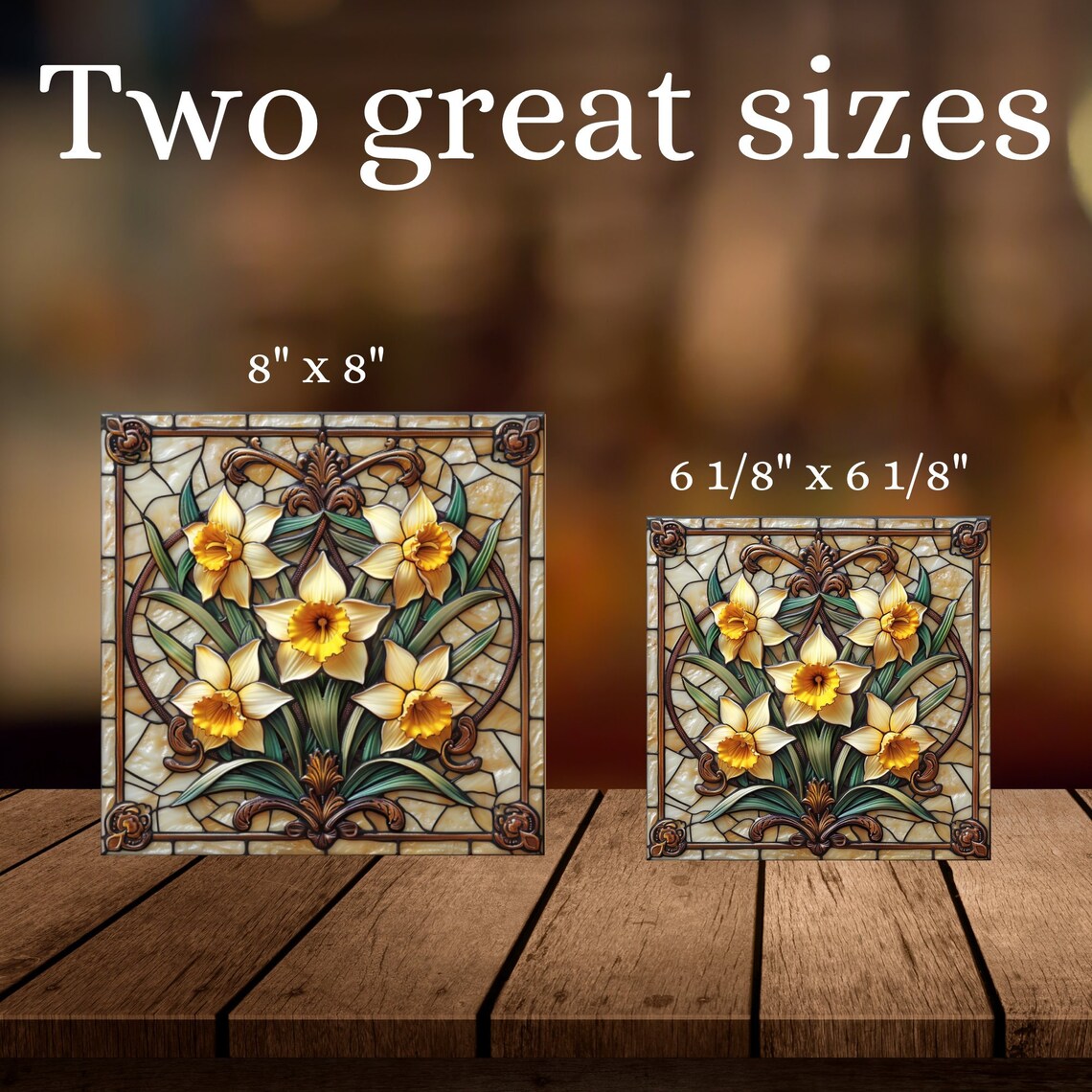 Daffodils Ceramic Art Tile Art Nouveau Deco Wall Decor Coffee Table ...