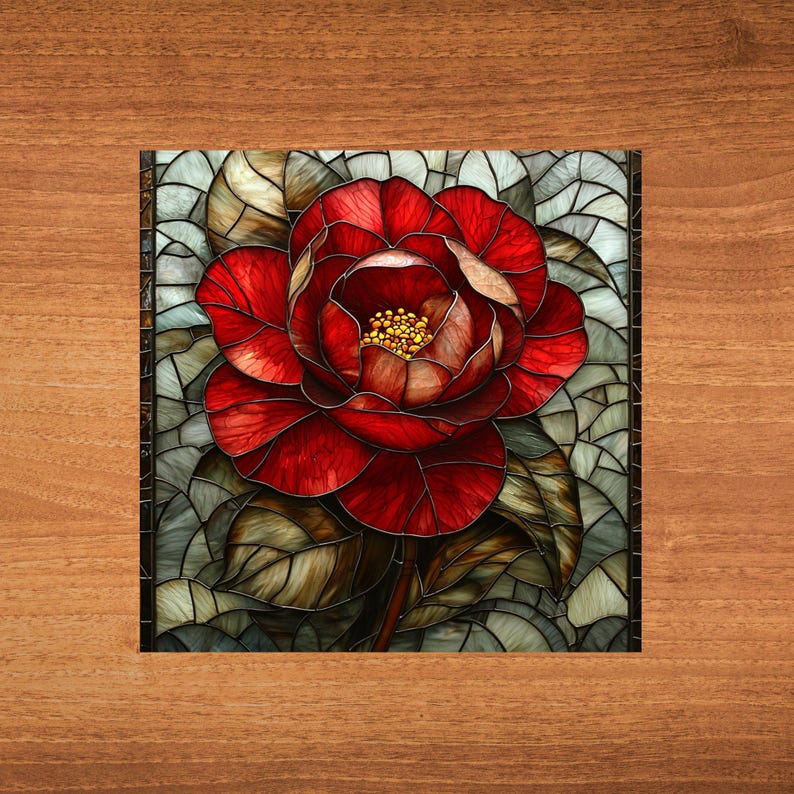 Middlemist Red Camellia Ceramic Tile Art Book Nook Bookshelf Coffee ...