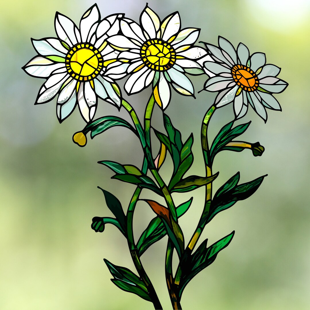 Daisies Stained Glass Window Cling Window Sticker Decal Vinyl Window ...