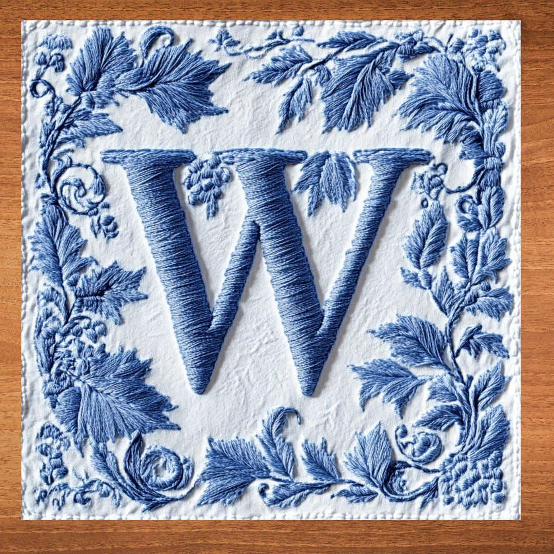 W Letter Monogram Ceramic Art Tile Grandmillennial Style Decor Home Art ...