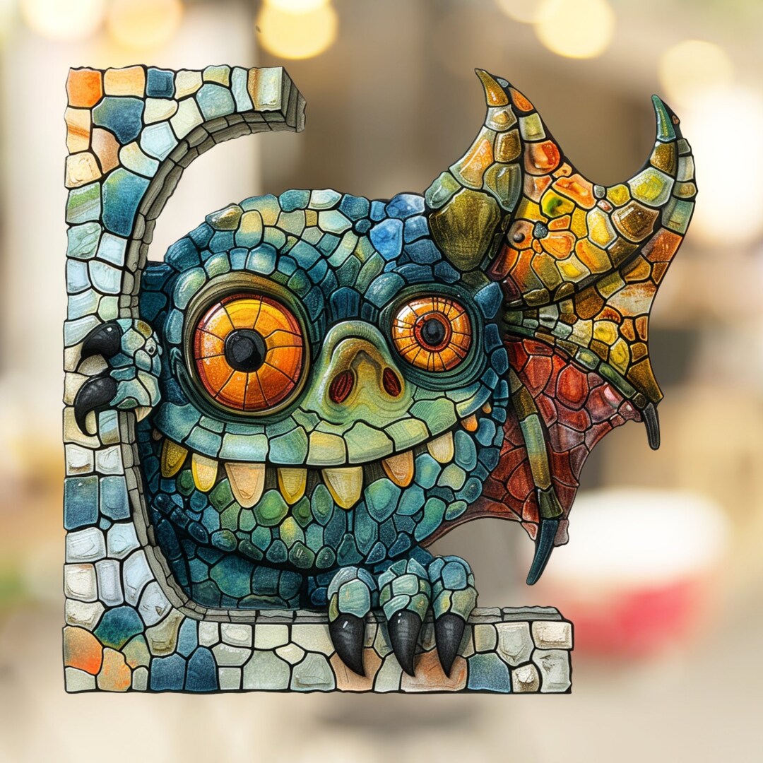 Monster Peeking Halloween Stained Glass Look Window Cling Decal Sticker ...