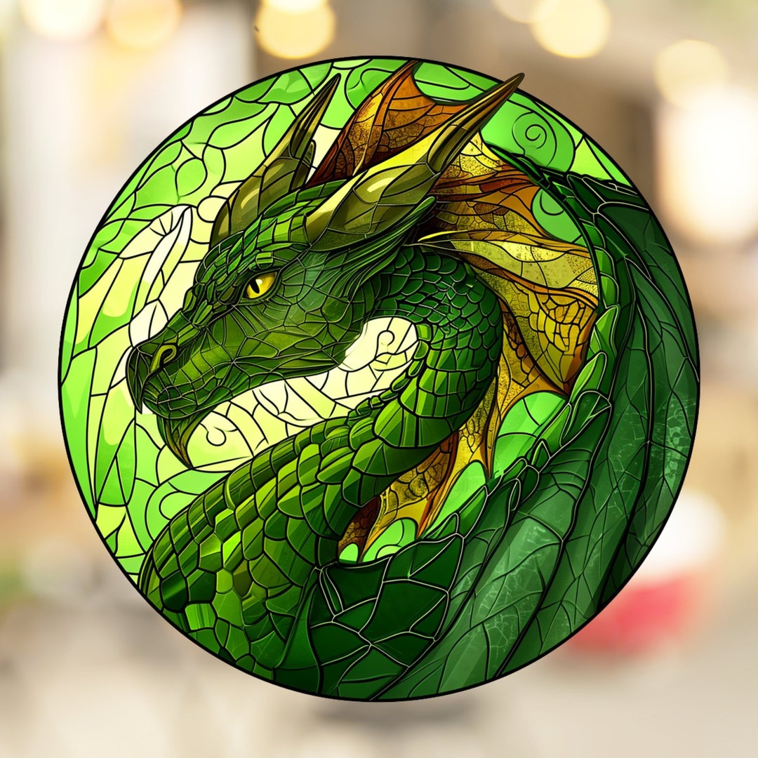 Dragon Stained Glass Window Cling Decal Sticker Window Film Dragoncore ...