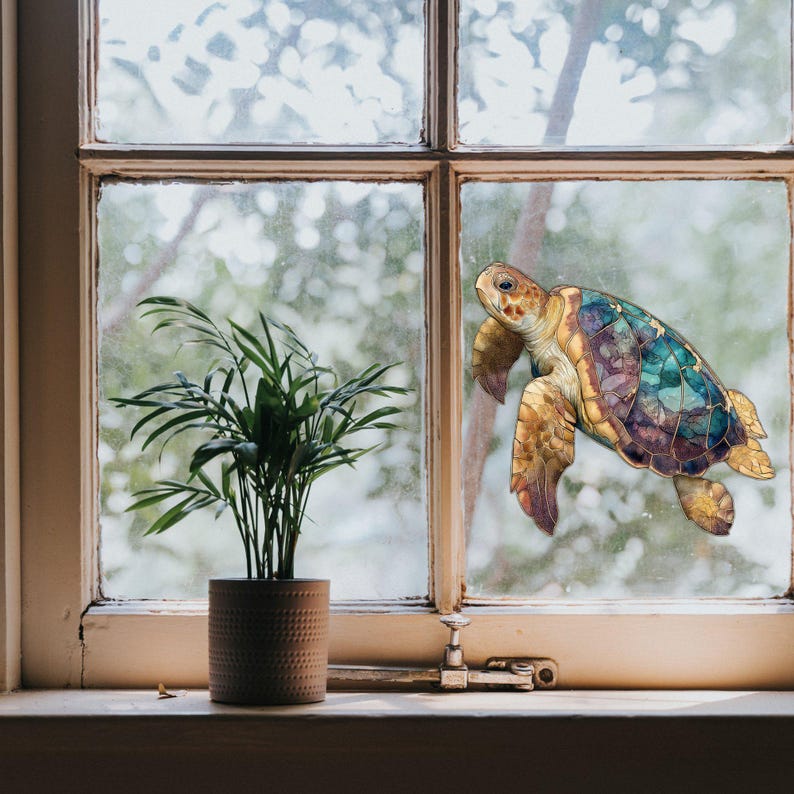 Loggerhead Turtle Window Cling Stained Glass Look Decal Sticker Window ...