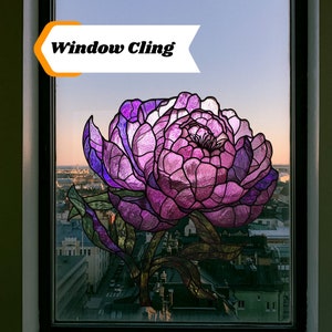 Peony Stained Glass Window Cling Beautiful Flower Window Artwork Window ...