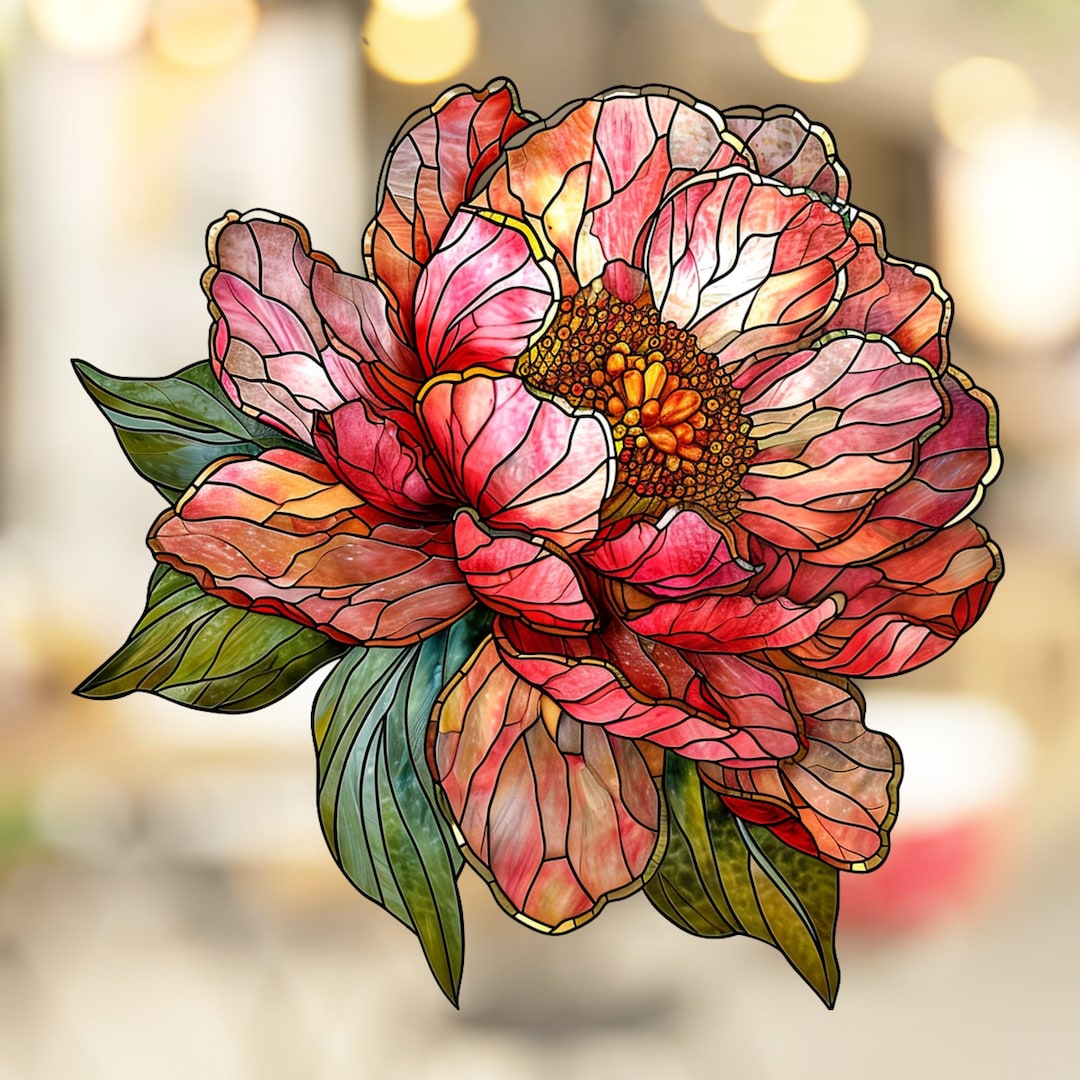 Peony Stained Glass Window Cling Decal Sticker Window Film Reusable No ...