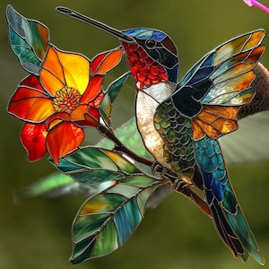 Hummingbird Stained Glass Window Cling Humming Bird Window Sticker ...
