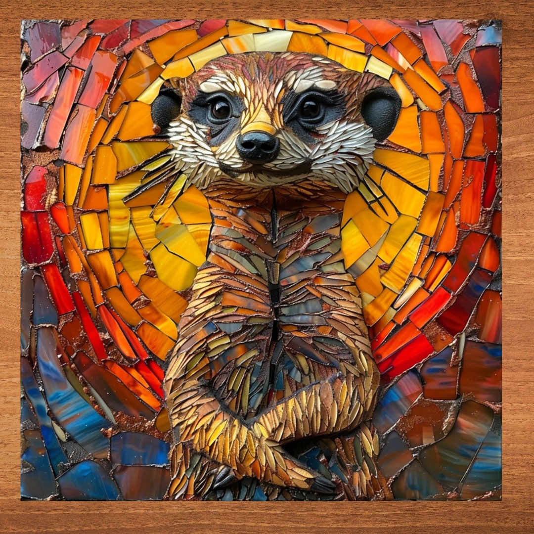 Meerkat Stained Glass Look Art on Glossy Ceramic Decorative Tile ...