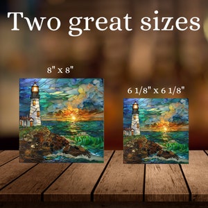 Lighthouse Stained Glass Look Art on Glossy Ceramic Decorative Tile ...
