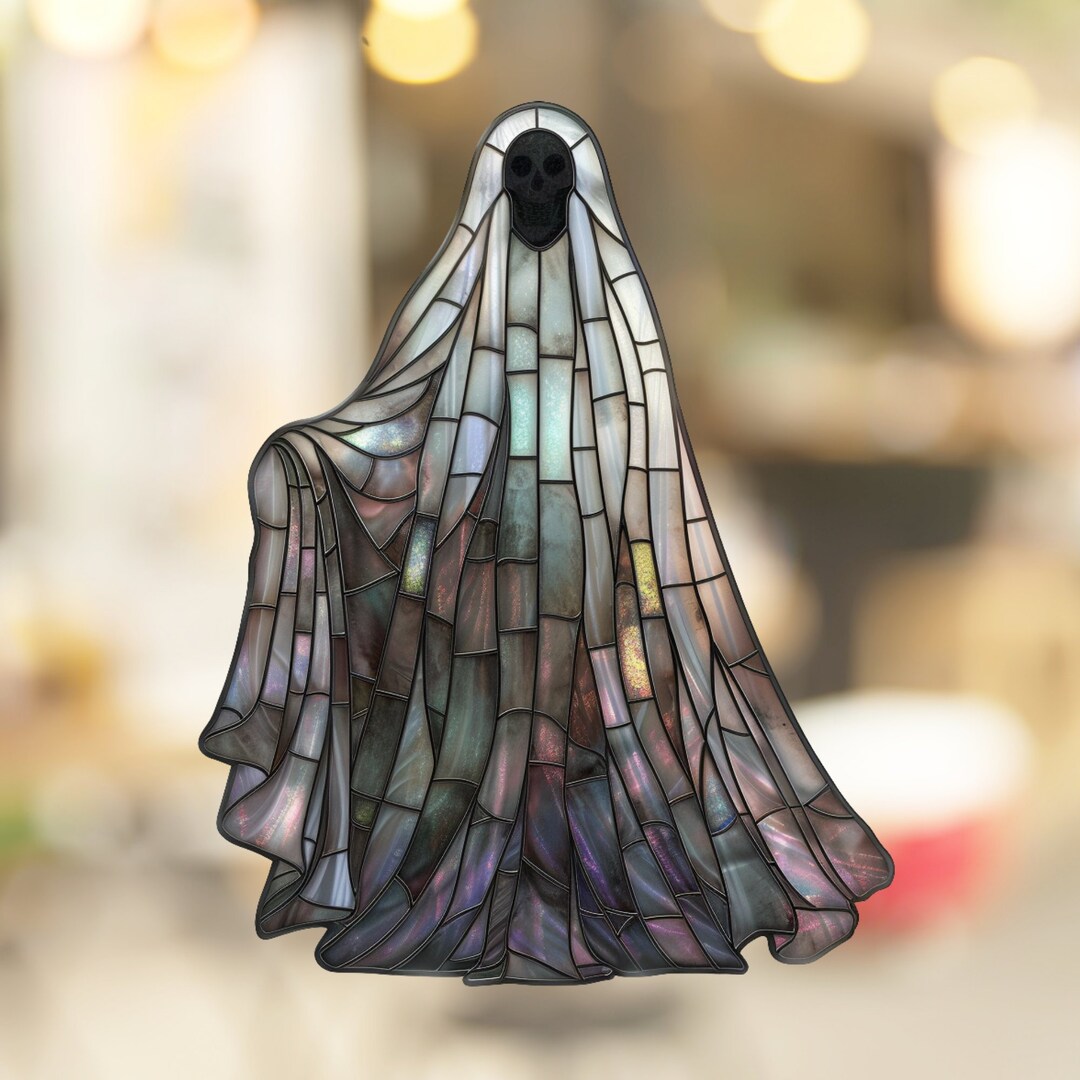 Ghost Halloween Stained Glass Look Window Cling Decal Sticker Window ...