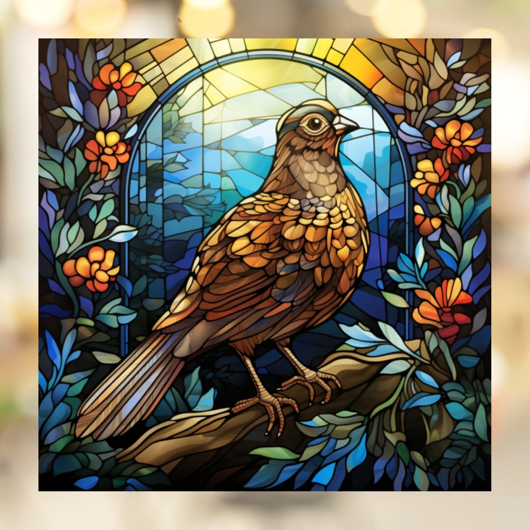 Quail Stained Glass Window Cling Window Sticker Decal Vinyl Film Window ...