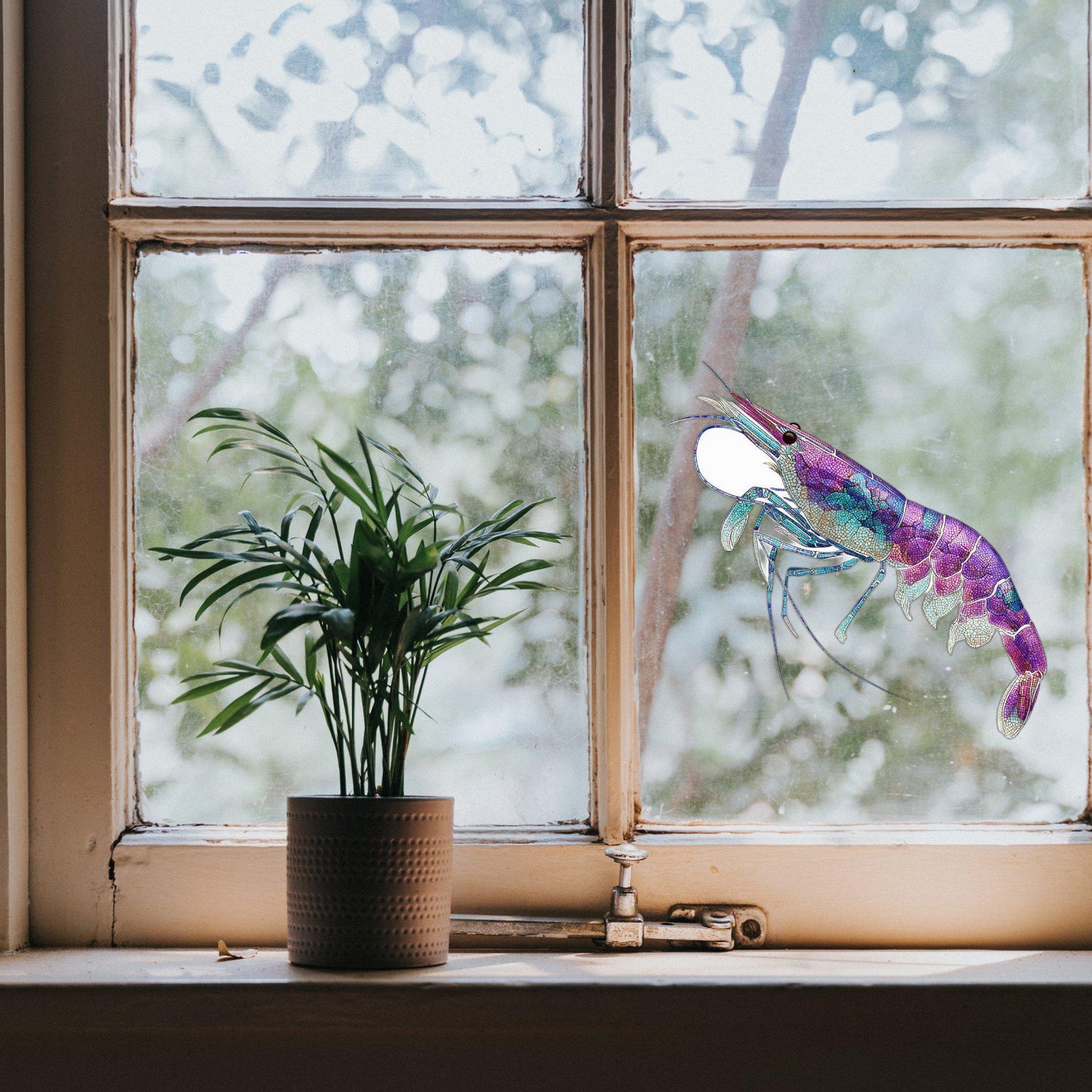 Cleaner Shrimp Window Cling Stained Glass Look Decal Sticker Window ...