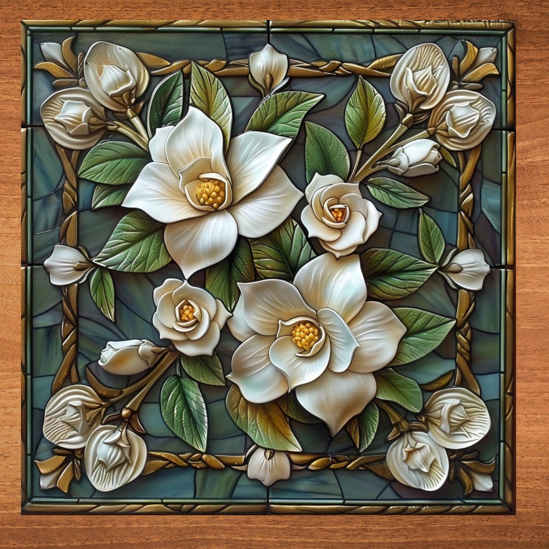 Gardenias Ceramic Art Tile Art Nouveau Deco Wall Decor Coffee Table ...