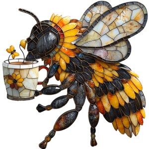 Bee Drinking Coffee Stained Glass Window Cling Sticker Decal Vinyl ...