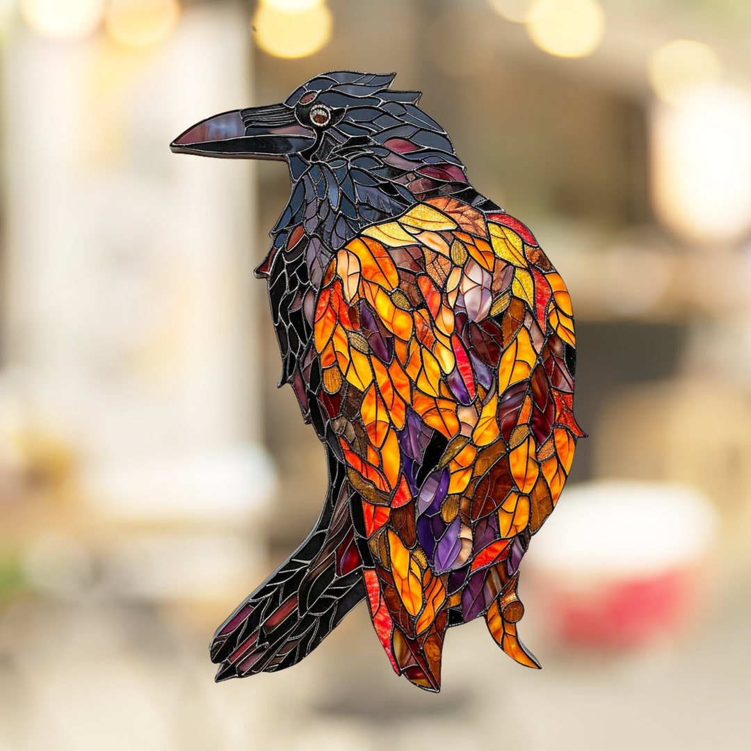 Raven Stained Glass Window Cling Decal Sticker Vinyl Window Film Artful ...