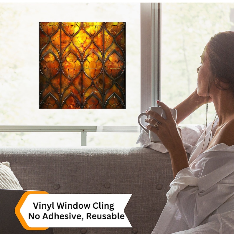 Copper Ember Stained Glass Window Cling Gothic Decor Sticker Decal ...