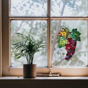 Grapes on the Vine Stained Glass Window Cling Beautiful Flower Window ...