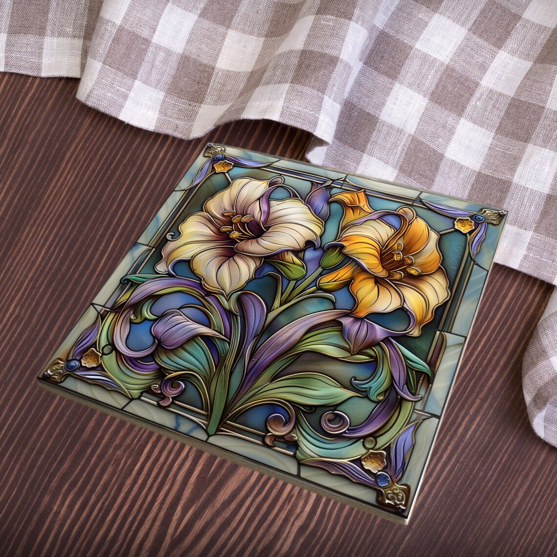 Foxtail Lily Ceramic Art Tile Art Nouveau Deco Wall Decor Coffee Table ...