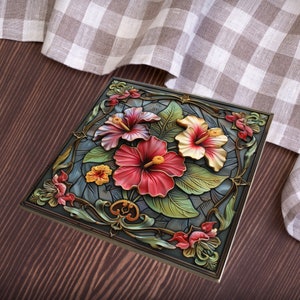 Hibiscus Ceramic Art Tile Art Nouveau Deco Wall Decor Coffee Table ...