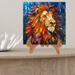 Lion Stained Glass Look Art on Glossy Ceramic Decorative Tile Tileful ...