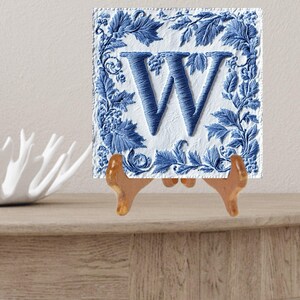 W Letter Monogram Ceramic Art Tile Grandmillennial Style Decor Home Art ...