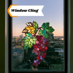 Grapes on the Vine Stained Glass Window Cling Beautiful Flower Window ...