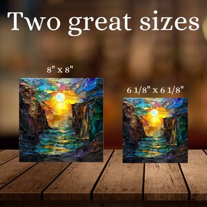 Rocky Cliffs Ocean Stained Glass Look Art on Glossy Ceramic Decorative ...