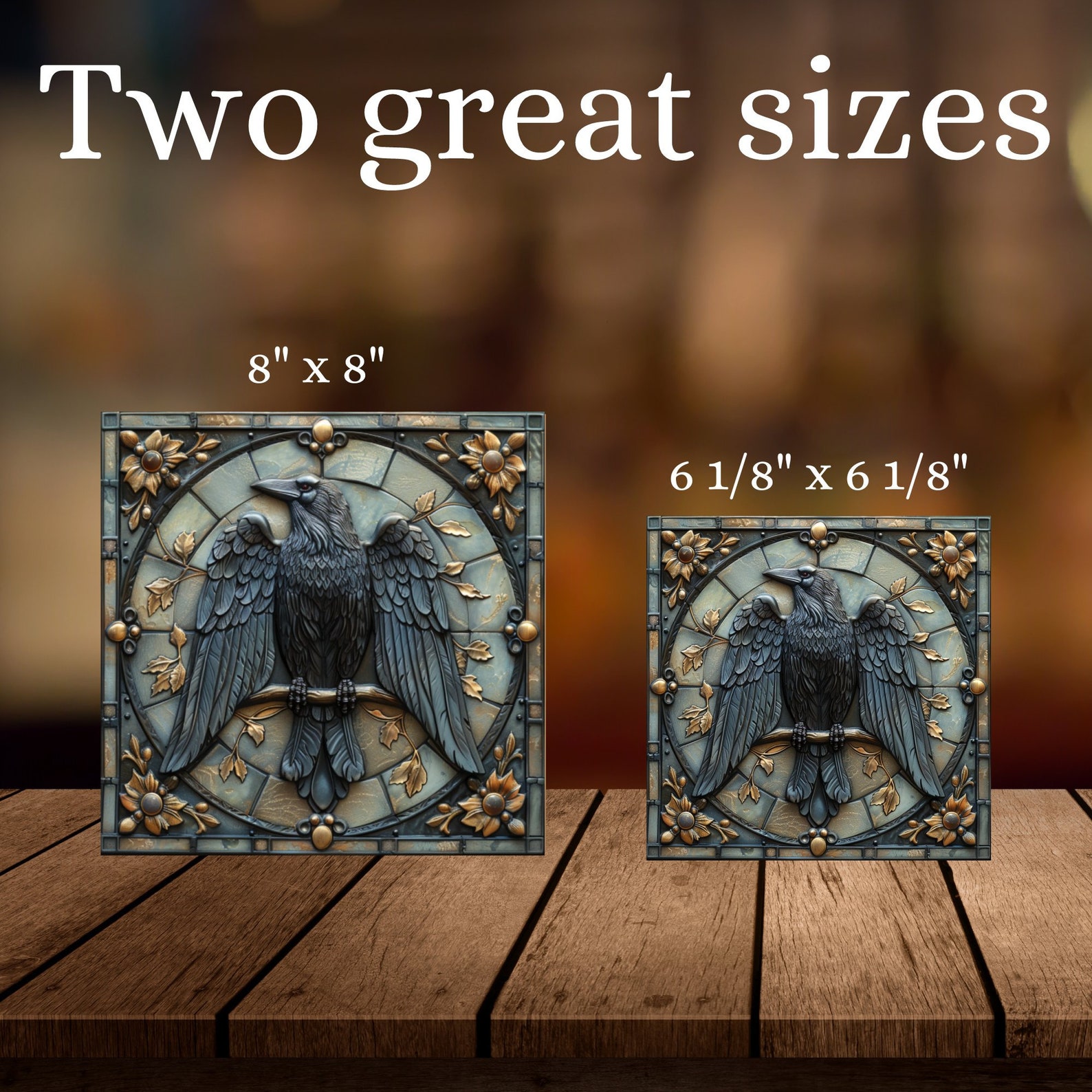Raven Art Nouveau Ceramic Art Tile Decorative Glossy Tile for Bookshelf ...