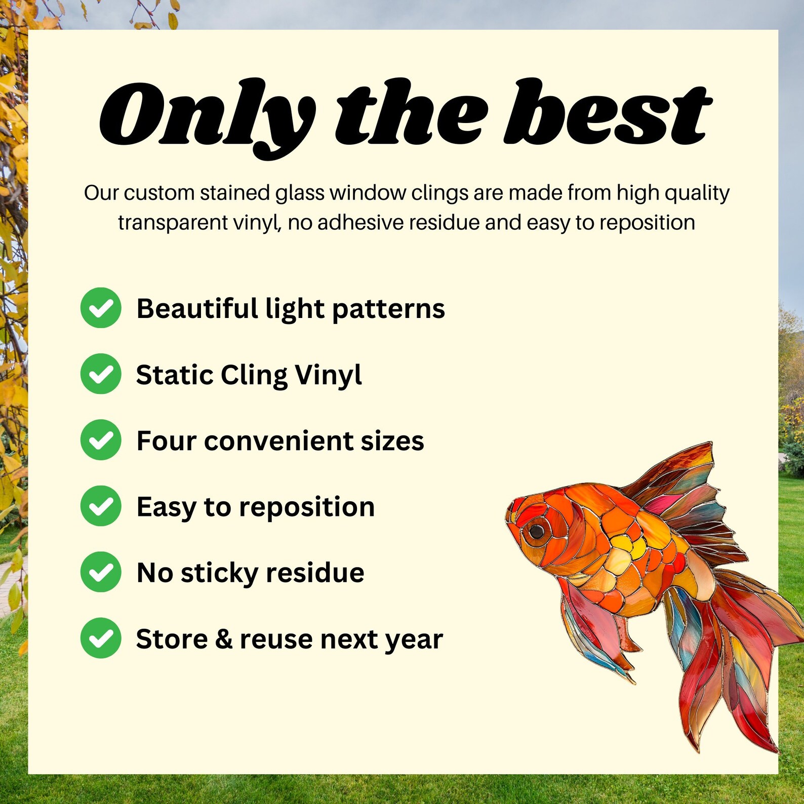 Goldfish Stained Glass Window Cling Window Sticker Decal No Adhesive ...