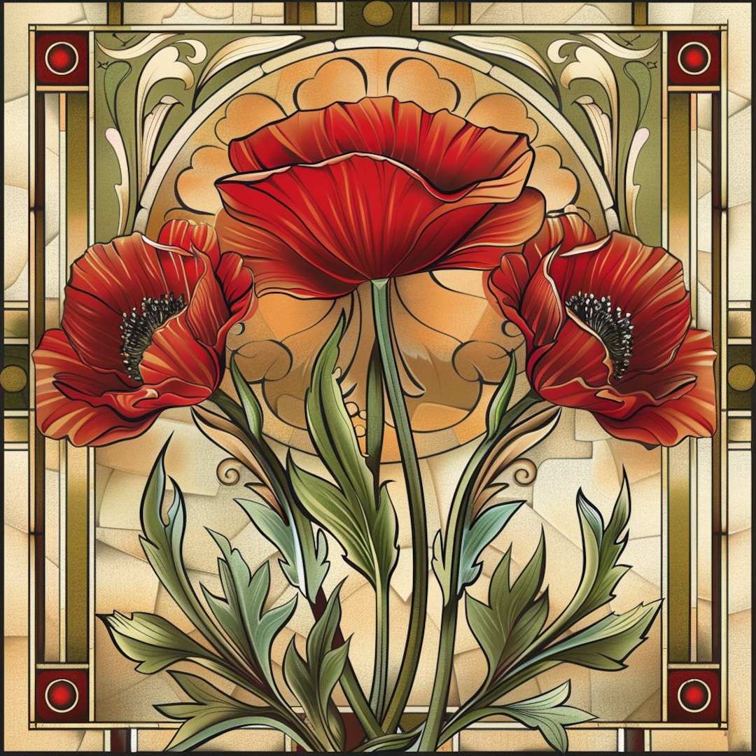 Art Nouveau Poppies Ceramic Wall Art Decorative Tile Unique Home Decor ...