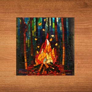 Woodland Animal Bonfire Stained Glass Look Art on Glossy Ceramic ...
