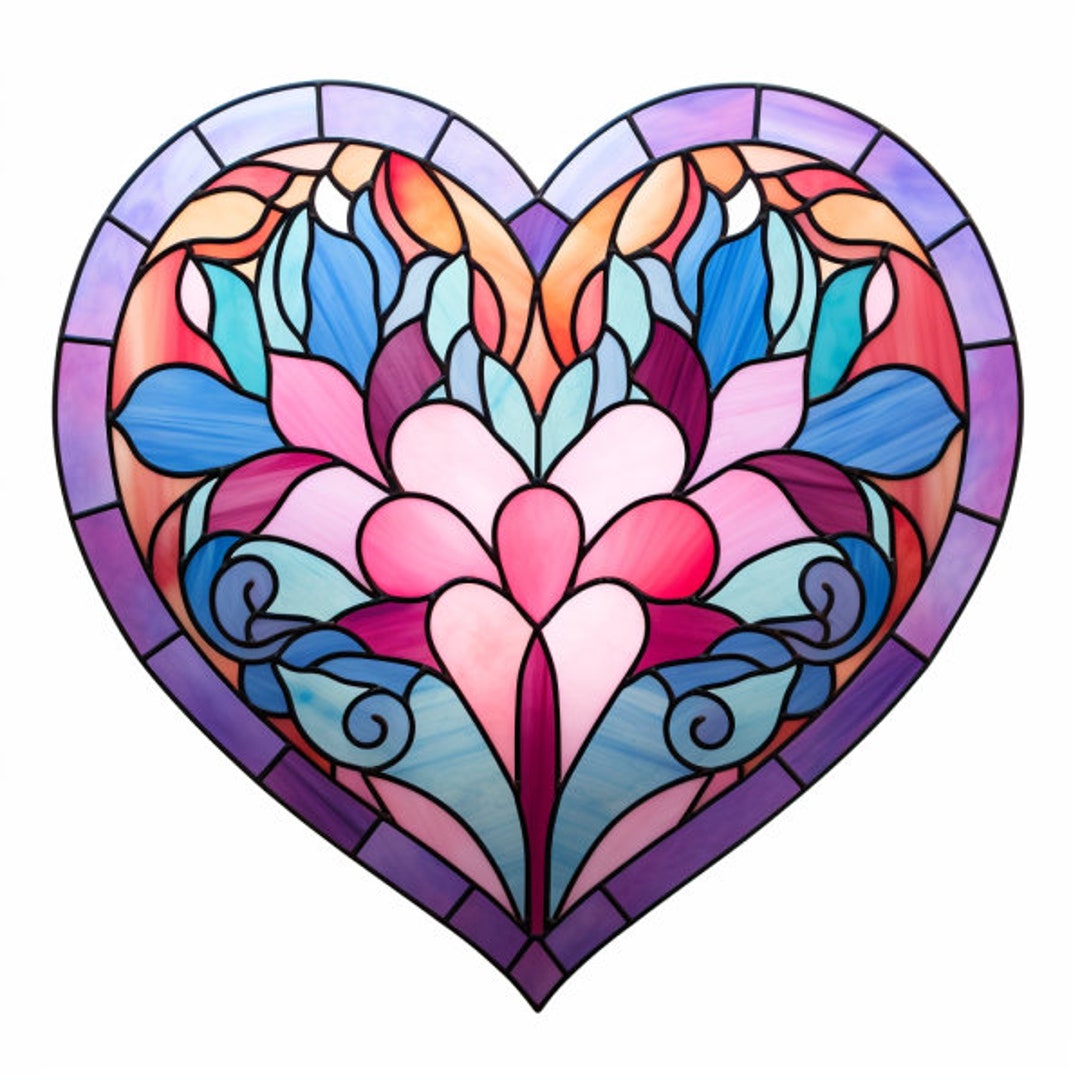 Heart Shaped Stained Glass Window Cling Heart Faux Stained Glass Window ...