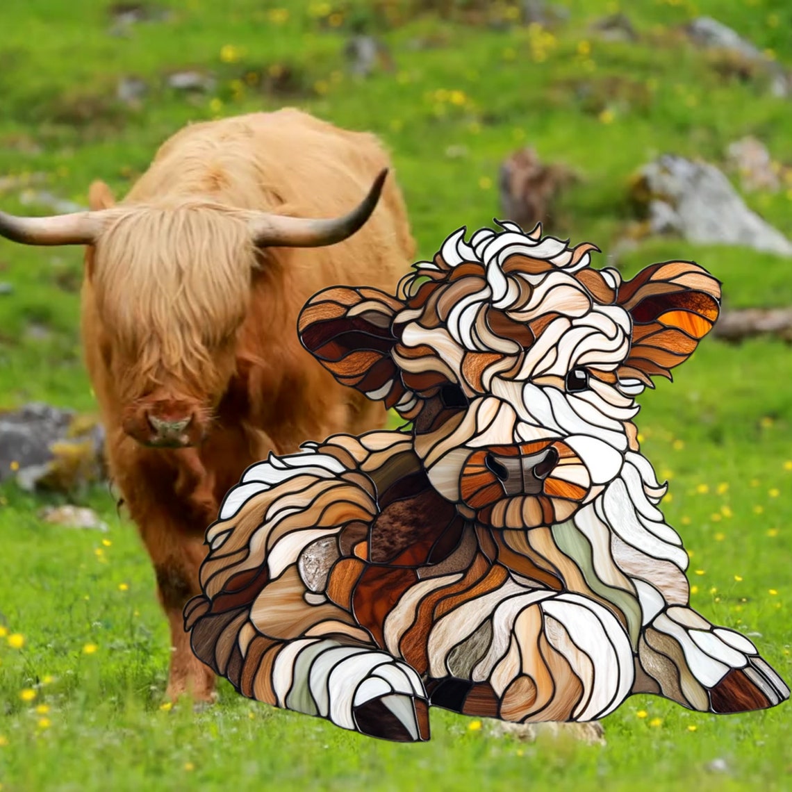 Highland Cow Stained Glass Window Cling Three Sizes and Custom Cute Cow ...