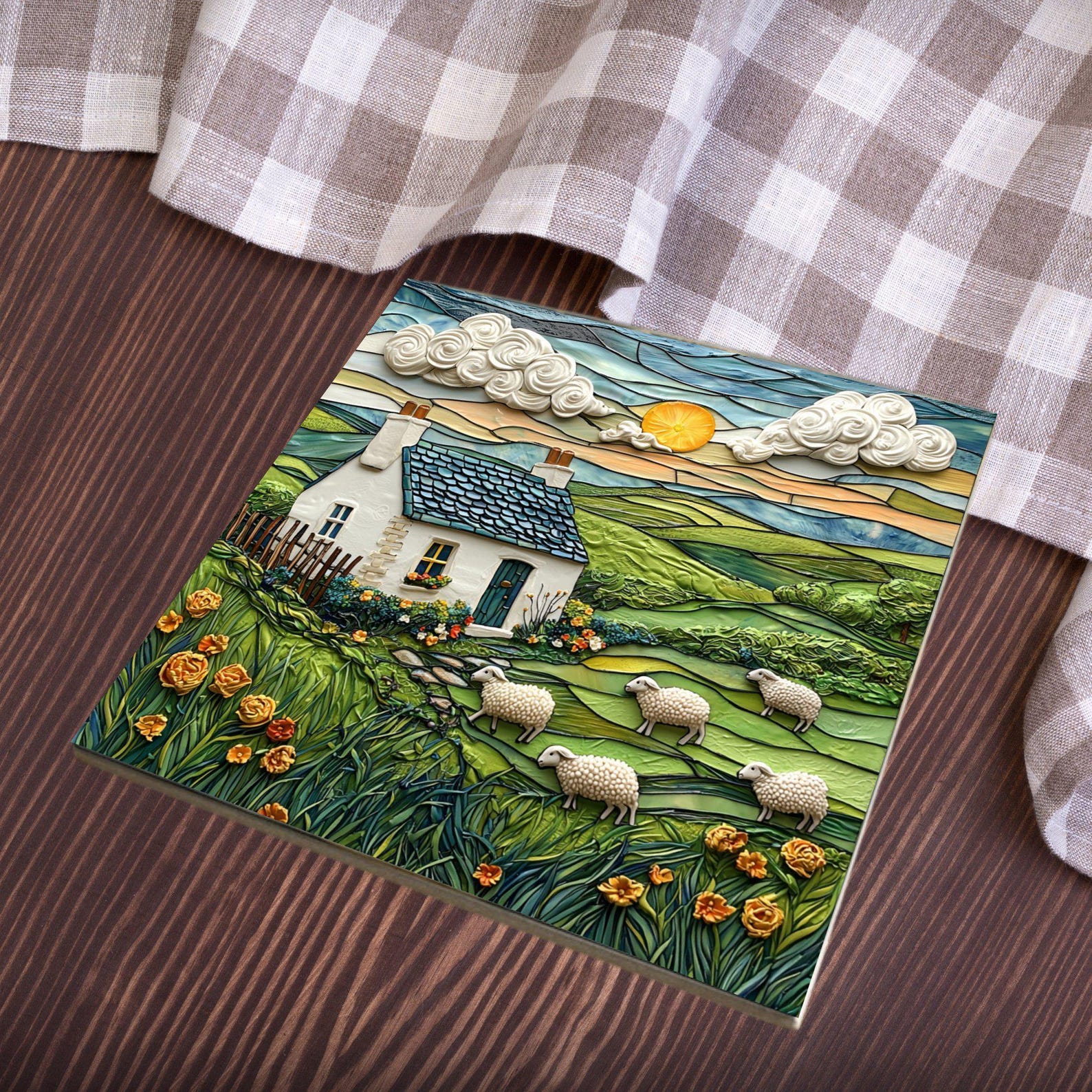 Irish Sheep Pasture Ceramic Art Tile Artful Bookshelf Book Nook Wall ...