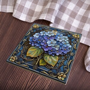 Hydrangea Ceramic Art Tile Art Nouveau Deco Wall Decor Coffee Table ...