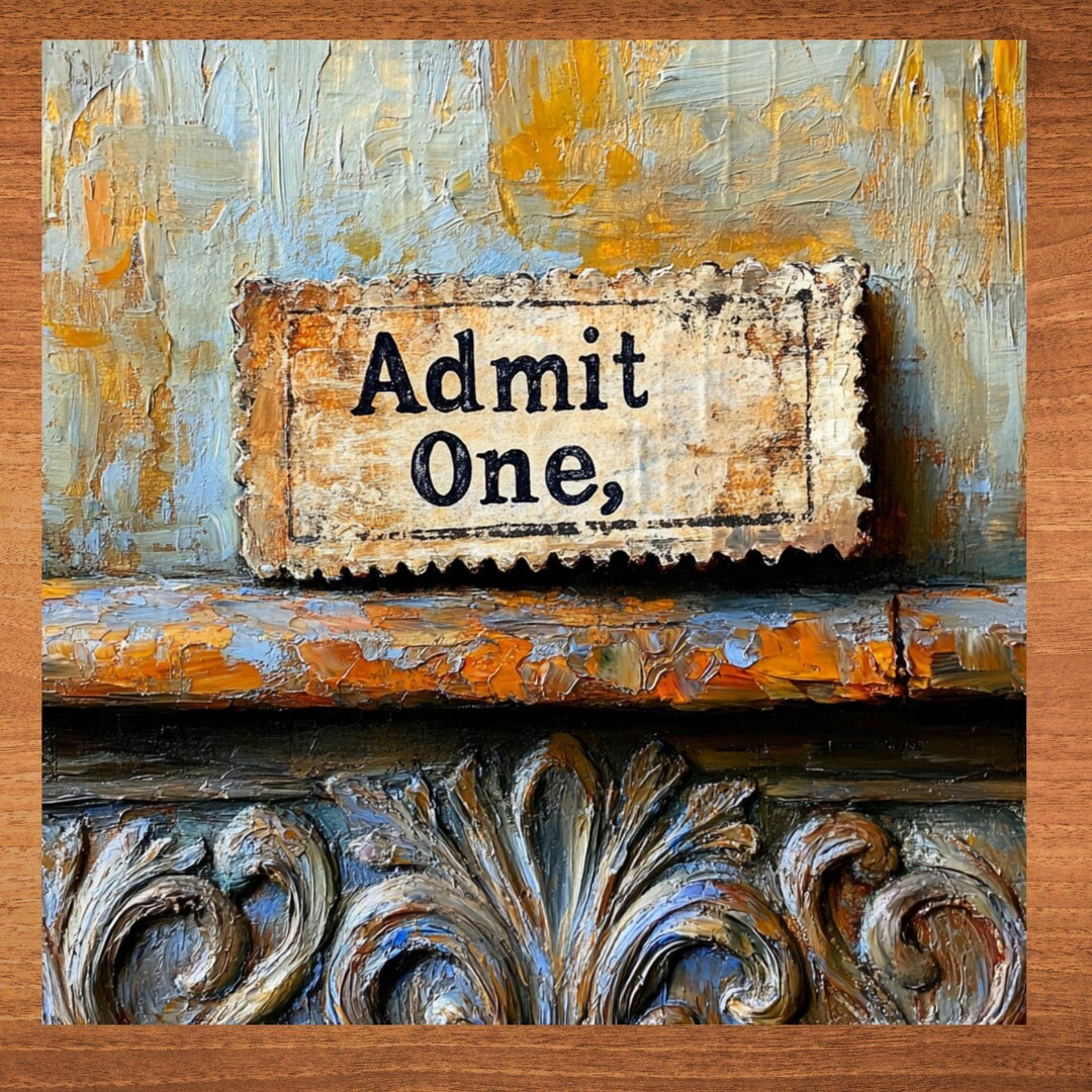 Admit One Ticket Bookshelf Decore Beautiful Ceramic Art Tile Dark ...