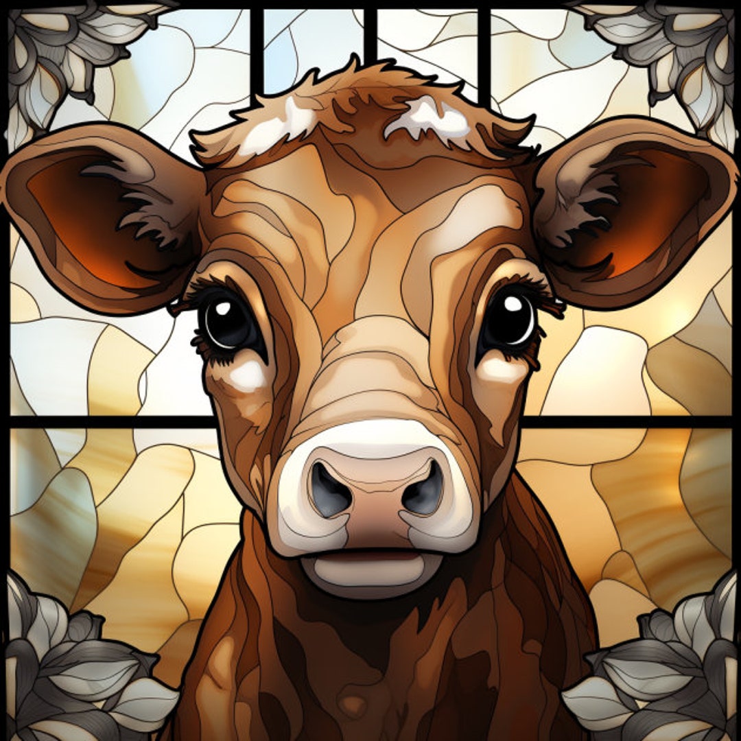 Baby Cow Stained Glass Window Cling Baby Cow Stained Glass Window Film ...