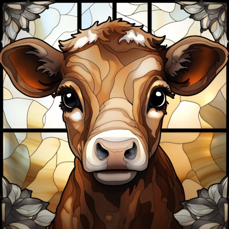 Baby Cow Stained Glass Window Cling Baby Cow Stained Glass Window Film ...
