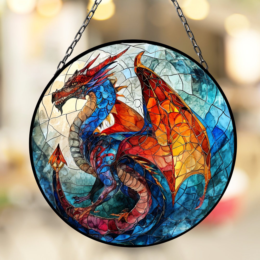 Dragon - Suncatcher Stained Glass Vibrant Color Window Art Gift for Her ...