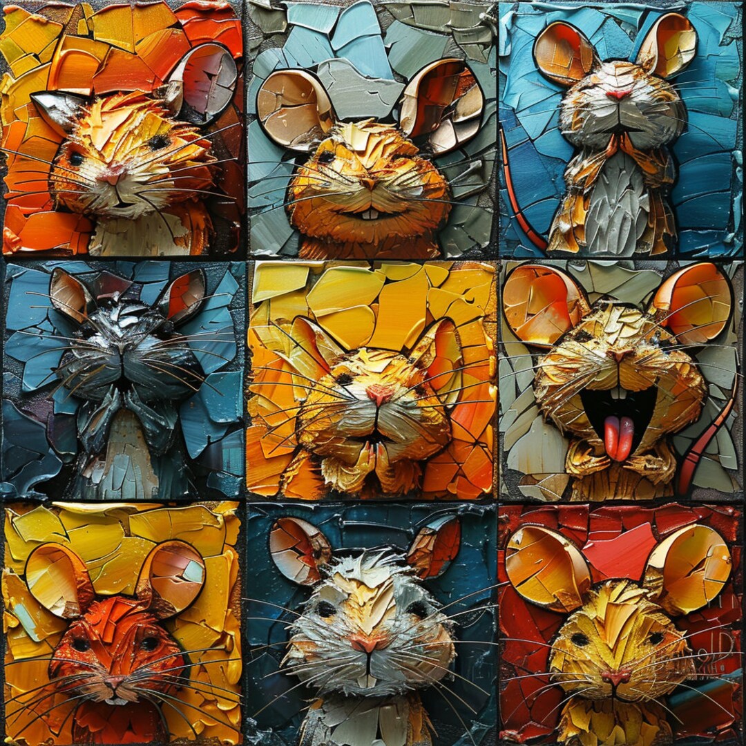 Mouse Expressions Stained Glass Look Art on Glossy Ceramic Decorative ...