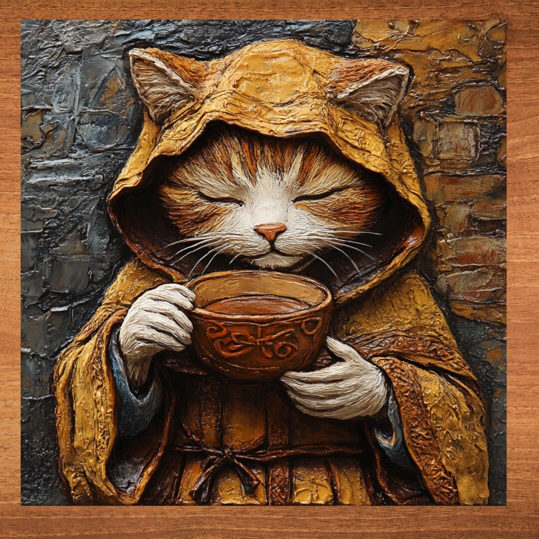 Peaceful Medieval Monk Cat Decorative Tile Ceramic Art Tile Wall Decor ...
